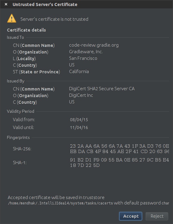 Getting "Server's certificate is not trusted" message – IDEs Support (IntelliJ Platform) | JetBrains